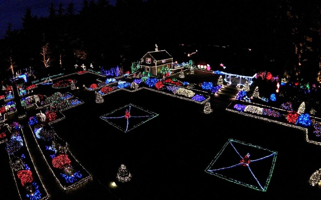Aerial view of the Holiday Lights at Shore Acres - Community Plus